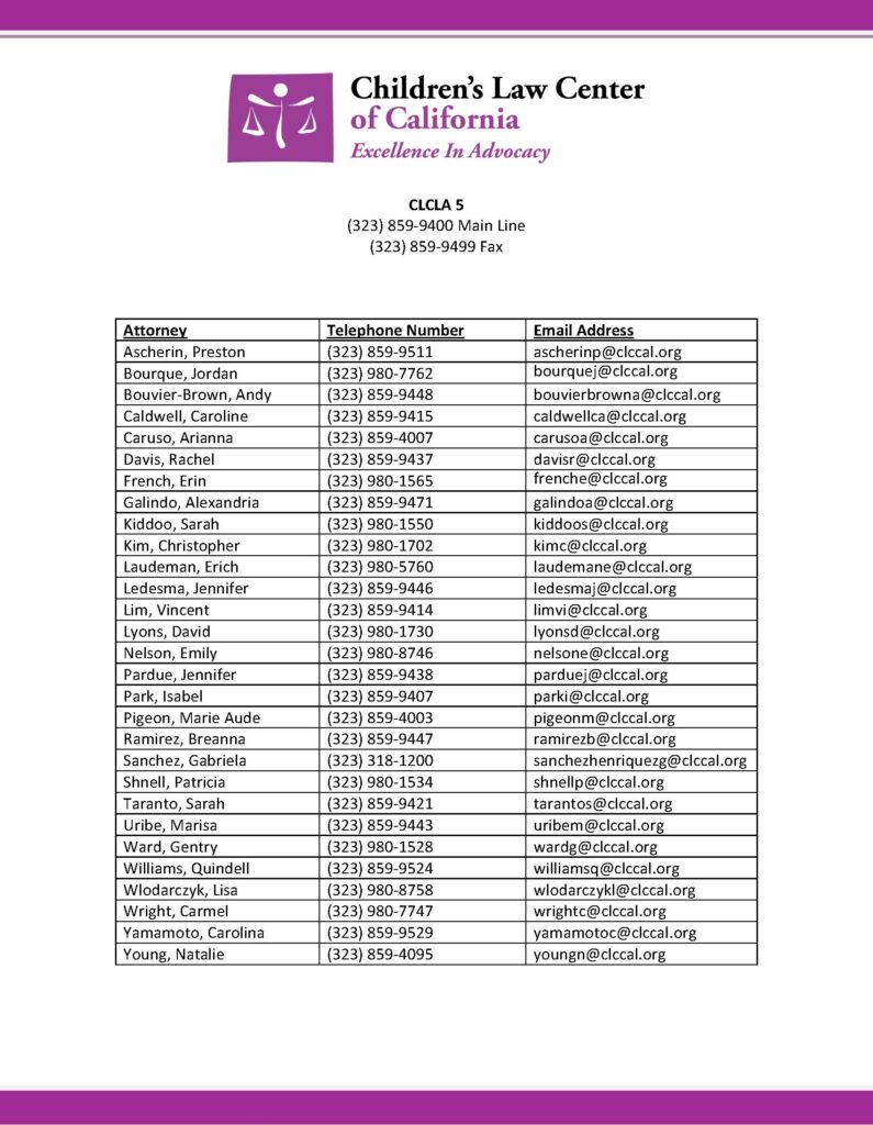 CLCLA 5 Attorney List - Children's Law Center of California